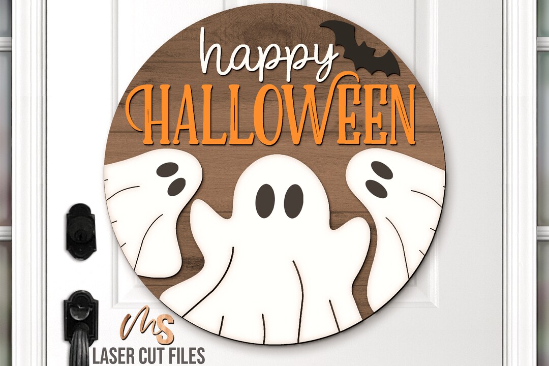 Happy Halloween Sign Svg Halloween Ghost Door Hanger Svg Ghost Svg ...