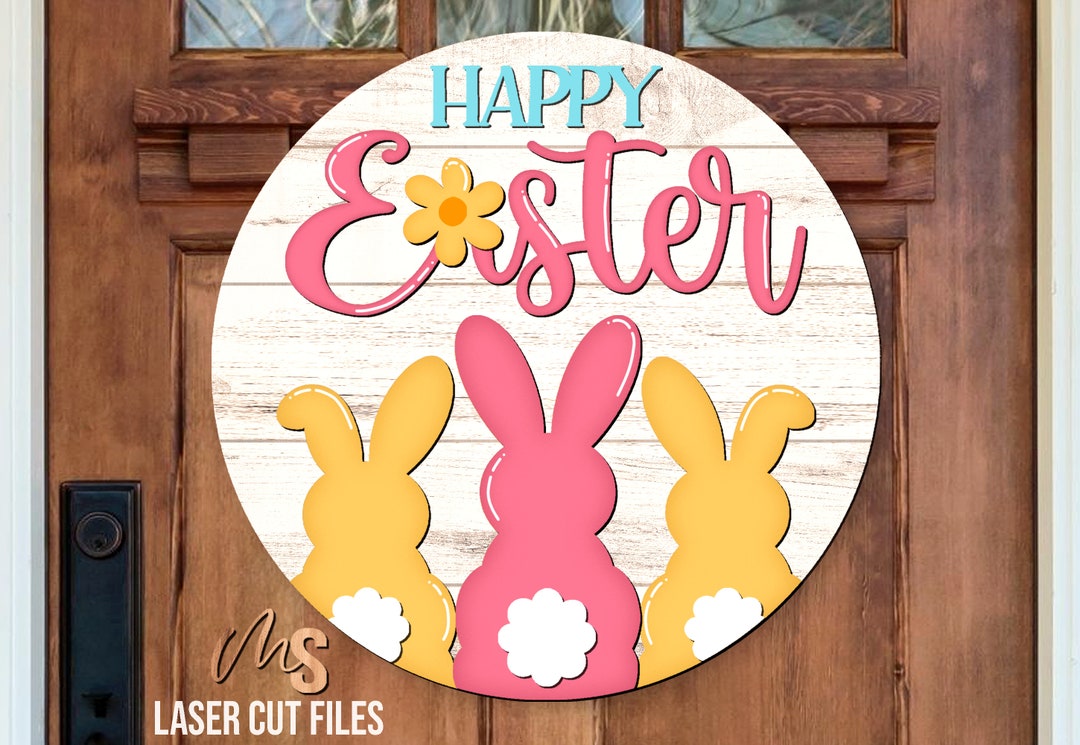 Happy Easter Welcome Sign SVG - Easter Door Hanger Svg - Easter Bunny ...