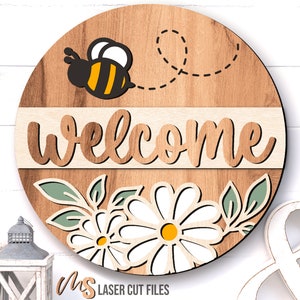 Daisy Welcome Sign SVG - Daisy Bee Door Hanger Svg - Daisy Svg - Bee ...