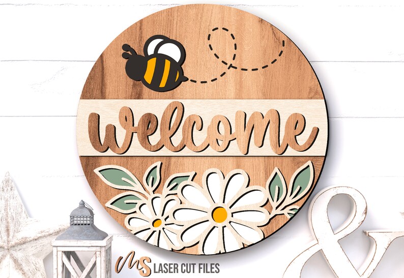 Daisy Welcome Sign SVG - Daisy Bee Door Hanger Svg - Daisy Svg - Bee ...