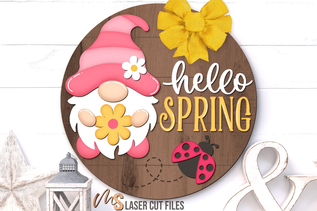 Hello Spring Gnome Door Hanger Svg - Spring Welcome Sign Svg - Daisy ...