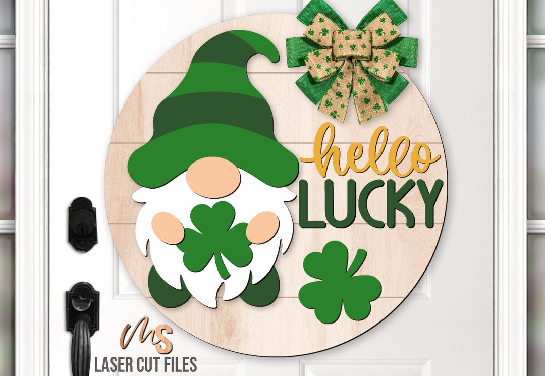 St Patrick's Day Gnome Door Hanger SVG - Hello Lucky Svg - St Patrick's ...