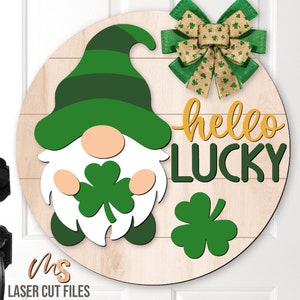 St Patrick's Day Gnome Door Hanger SVG - Hello Lucky Svg - St Patrick's ...