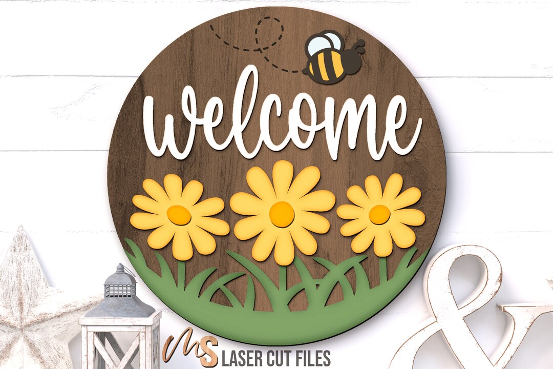 Floral Daisy Welcome Sign SVG - Daisy Flowers Door Hanger Svg - Daisy ...