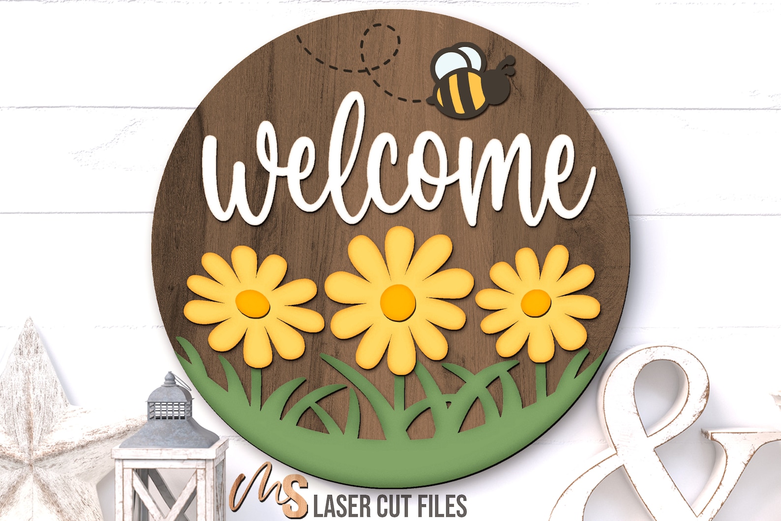 Floral Daisy Welcome Sign SVG Daisy Flowers Door Hanger Svg Daisy Svg ...