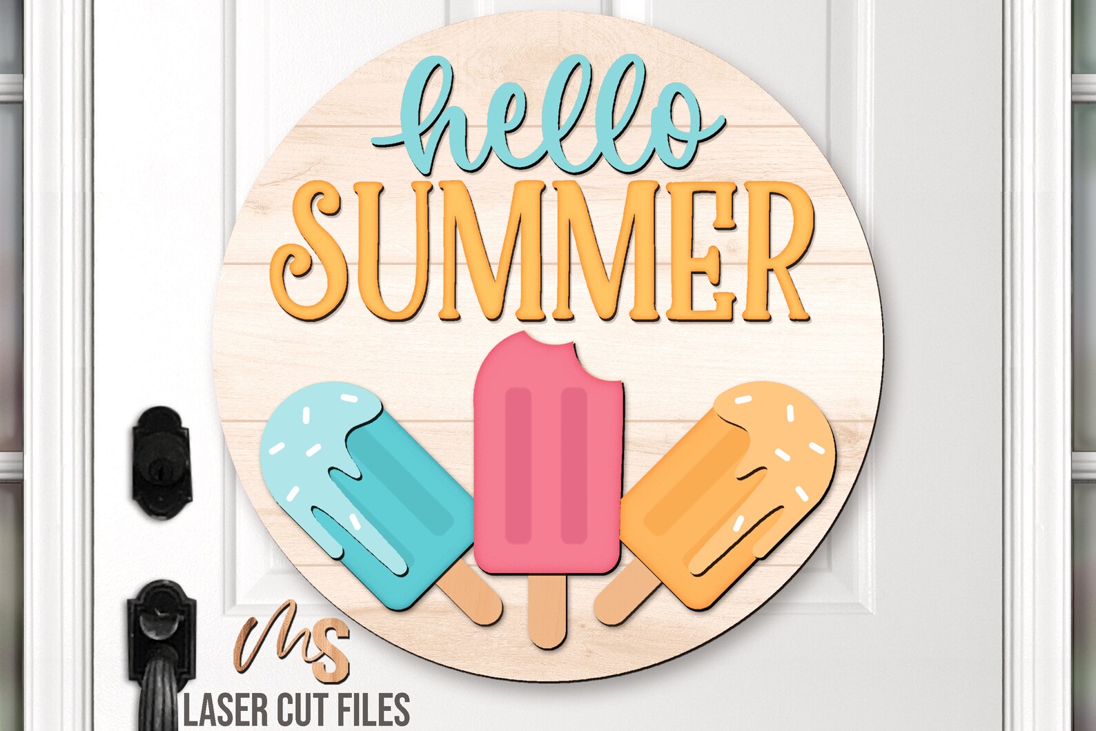 Hello Summer Popsicle Door Hanger Svg - Summer Welcome Sign Svg ...