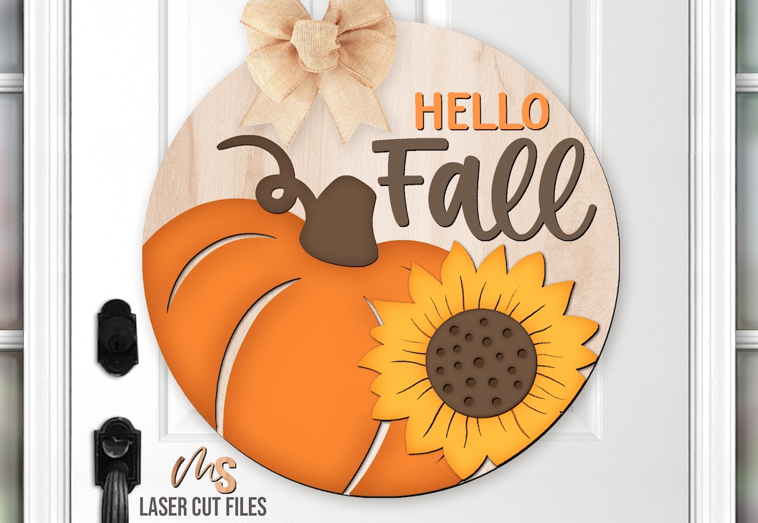 Sunflower Pumpkin Fall Door Hanger SVG: Hello Fall Welcome Sign SVG ...