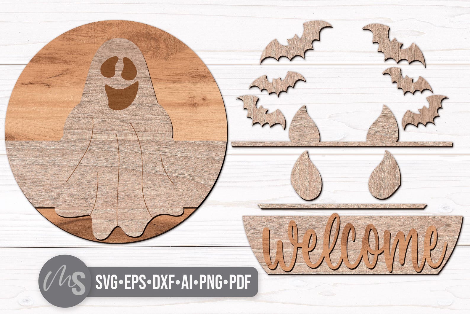 Ghost Halloween Welcome Sign Svg - Halloween Door Hanger Svg - Ghost ...