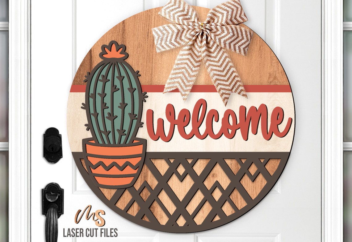 Cactus Welcome Sign Svg Round Door Hanger Svg Cactus Svg - Etsy