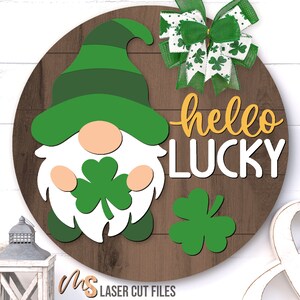 St Patrick's Day Gnome Door Hanger SVG - Hello Lucky Svg - St Patrick's ...