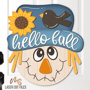 Hello Fall Scarecrow Door Hanger Svg - Fall Welcome Sign Svg ...