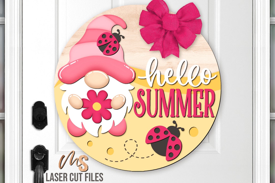 Hello Summer Gnome Door Hanger SVG - Summer Welcome Sign Svg - Laser ...