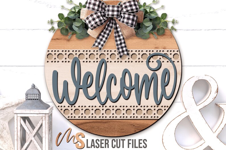 Minimalist Boho Welcome Sign SVG: Farmhouse Door Hanger SVG Laser Cut ...