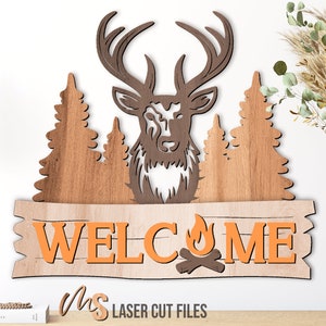 Deer Welcome Sign SVG: Big Buck Hunting Door Hanger SVG Laser Cut Files ...