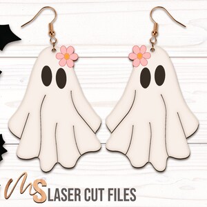 Floral Ghost Earrings SVG - Halloween Earrings Svg - Halloween Dangle ...