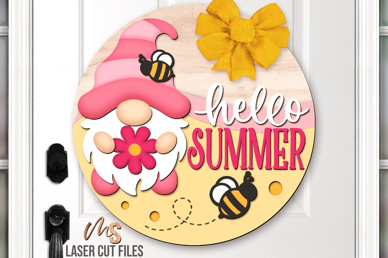 Hello Summer Gnome Door Hanger SVG - Summer Welcome Sign Svg - Laser ...