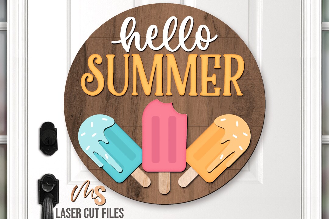 Hello Summer Popsicle Door Hanger Svg - Summer Welcome Sign Svg ...