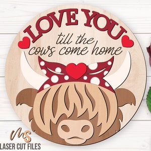 Highland Cow Valentine Door Hanger SVG - Highland Cow Svg - Valentine ...