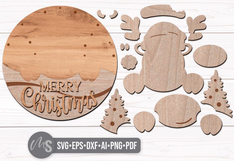 Santa Reindeer Merry Christmas Sign SVG: Christmas Door Hanger Laser ...