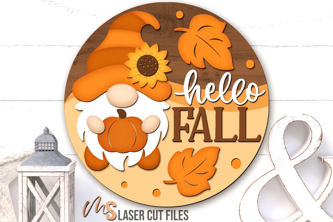 Hello Fall Gnome Door Hanger SVG - Fall Welcome Sign Svg - Laser Cut ...