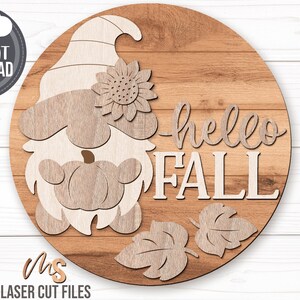 Hello Fall Gnome Sign SVG - Fall Door Hanger Svg - Fall Welcome Sign ...