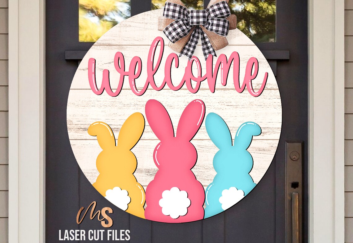 Easter Bunny Welcome Sign SVG - Easter Door Hanger Svg - Easter Bunny ...