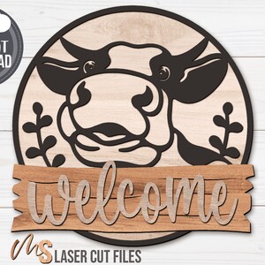 Cow Welcome Sign Svg - Cow Door Hanger Svg - Cow Svg - Laser Cut Files ...