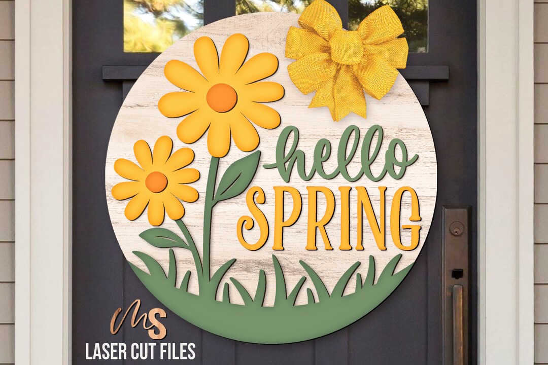 Hello Spring Daisy Door Hanger Svg - Spring Welcome Sign Svg - Daisy ...