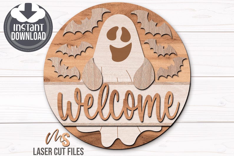 Ghost Halloween Welcome Sign Svg - Halloween Door Hanger Svg - Ghost ...