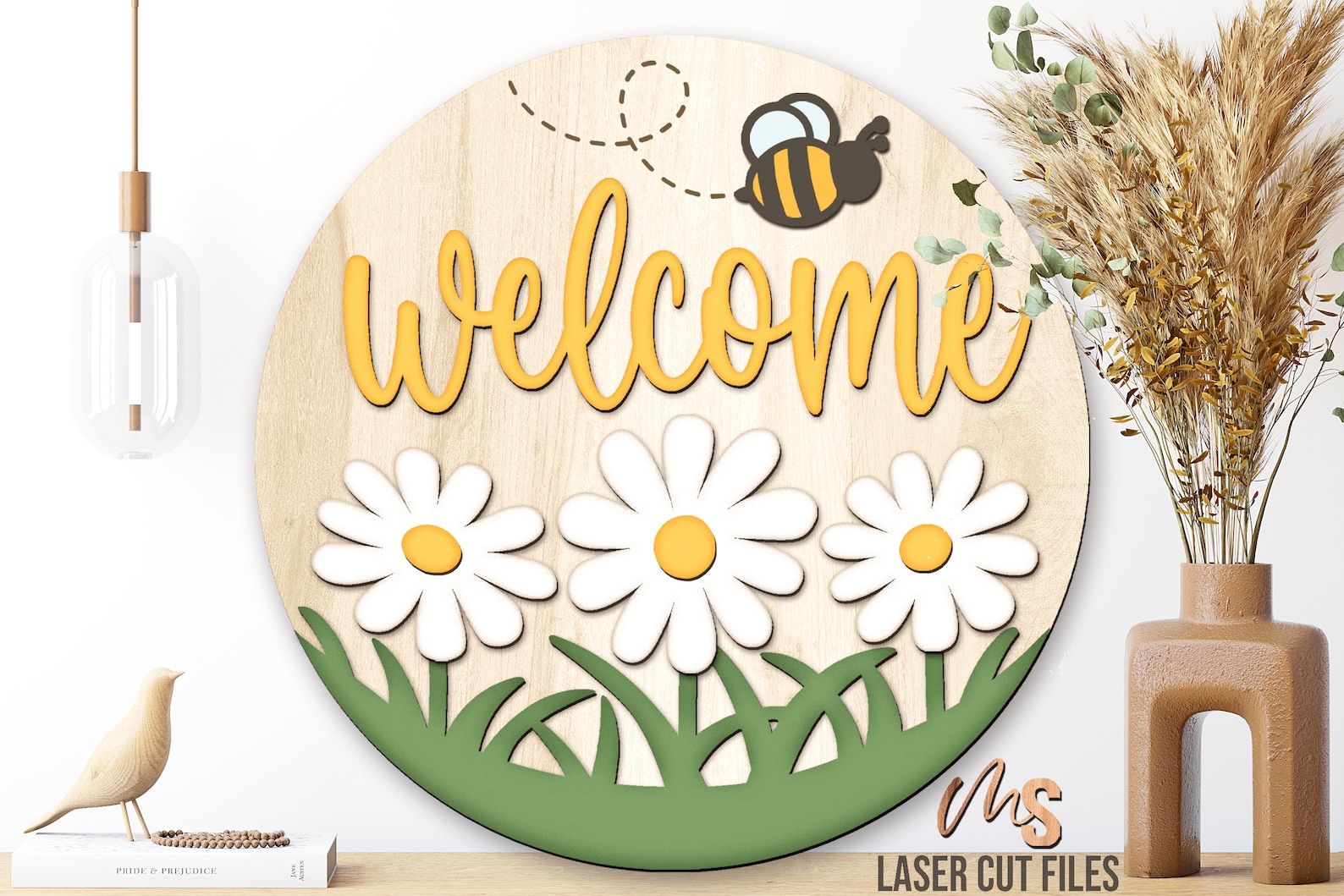 Floral Daisy Welcome Sign SVG Daisy Flowers Door Hanger Svg Daisy Svg ...