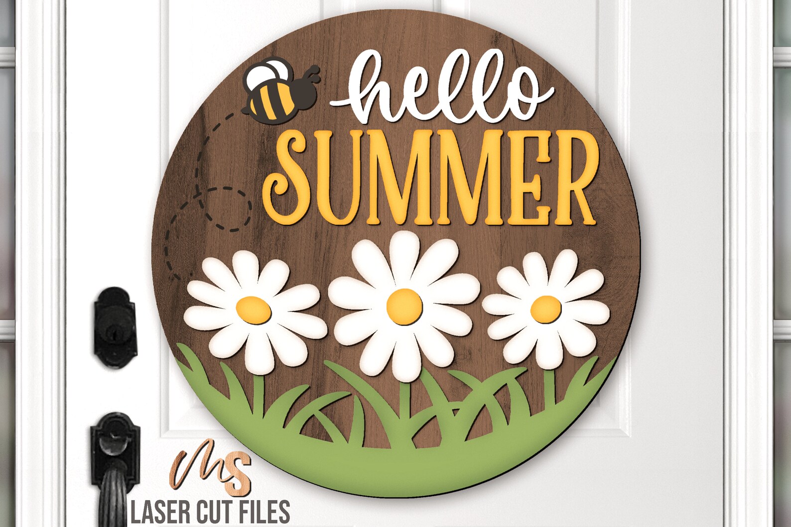 Daisy Hello Summer Door Hanger Svg - Summer Welcome Sign Svg - Daisy ...