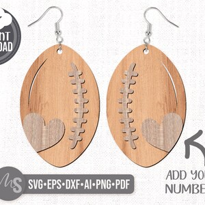 Football Earrings SVG - Football Svg - Football Heart Svg - Dangle ...