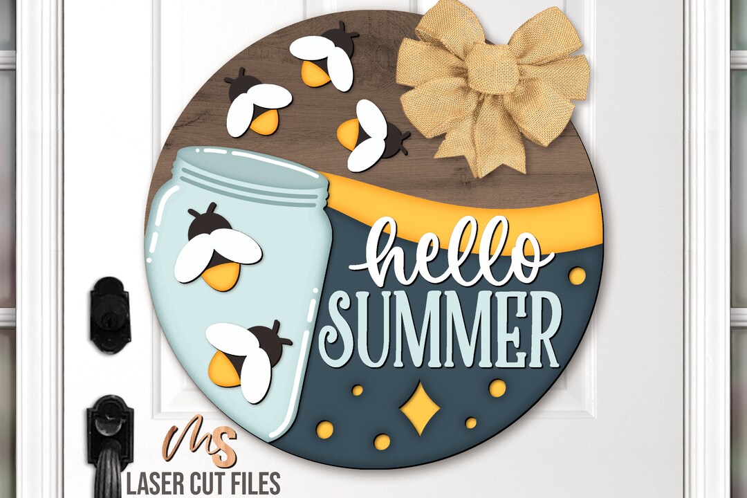 Hello Summer Firefly Door Hanger SVG - Summer Welcome Sign Svg ...