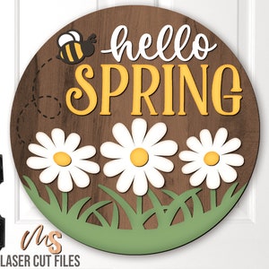 Daisy Hello Spring Door Hanger Svg - Spring Welcome Sign Svg - Daisy ...