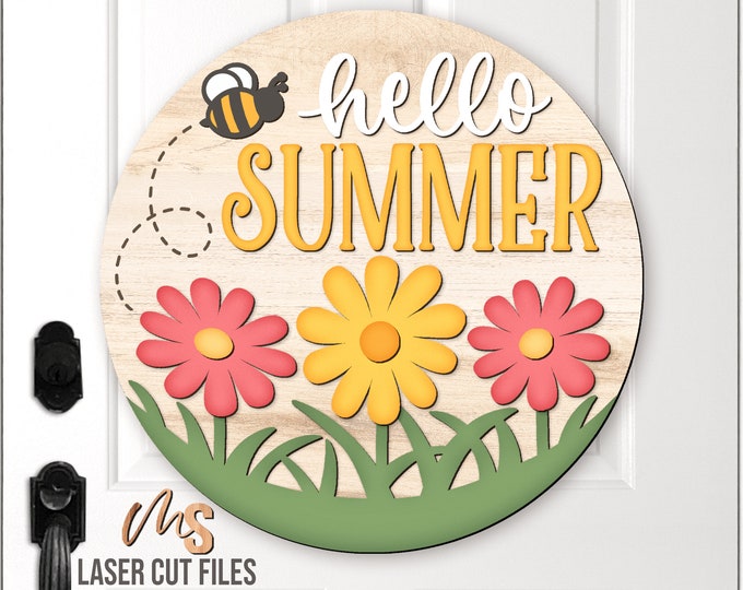 Daisy Hello Summer Sign Svg - Summer Door Hanger Svg - Summer Welcome ...