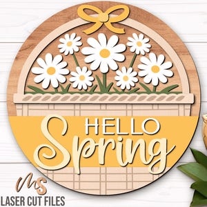 Daisy Hello Spring Door Hanger Svg - Spring Welcome Sign Svg - Daisy ...