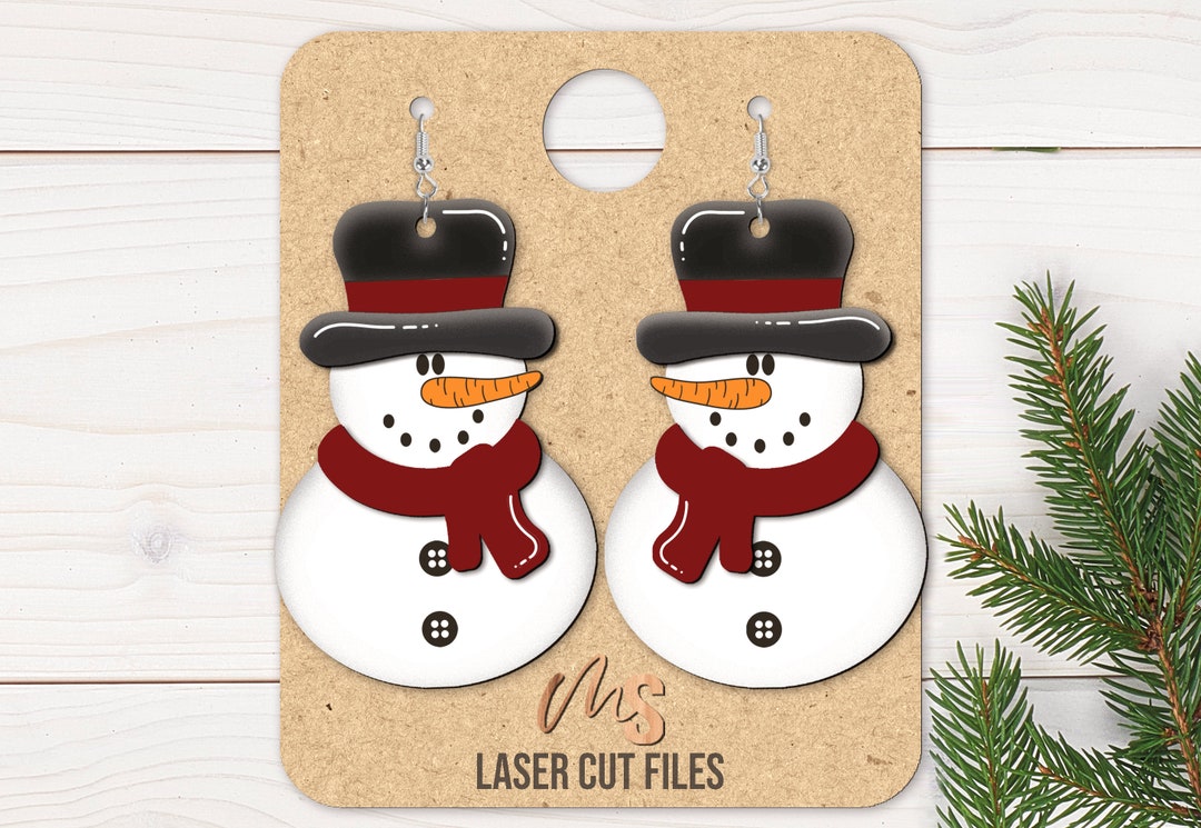 Winter Snowman Earring SVG: Christmas Dangle Earrings Laser Cut Files ...