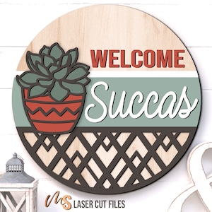 Succulent Welcome Sign Svg - Door Hanger Svg - Succulent Svg - Cactus ...