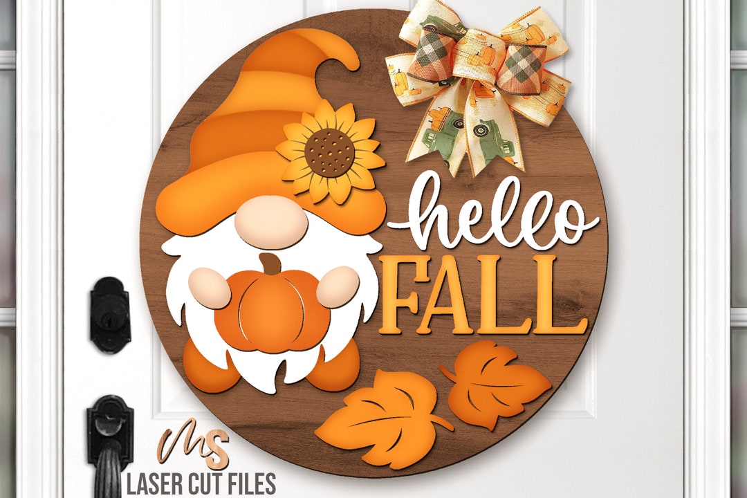 Hello Fall Gnome Sign SVG - Fall Door Hanger Svg - Fall Welcome Sign ...