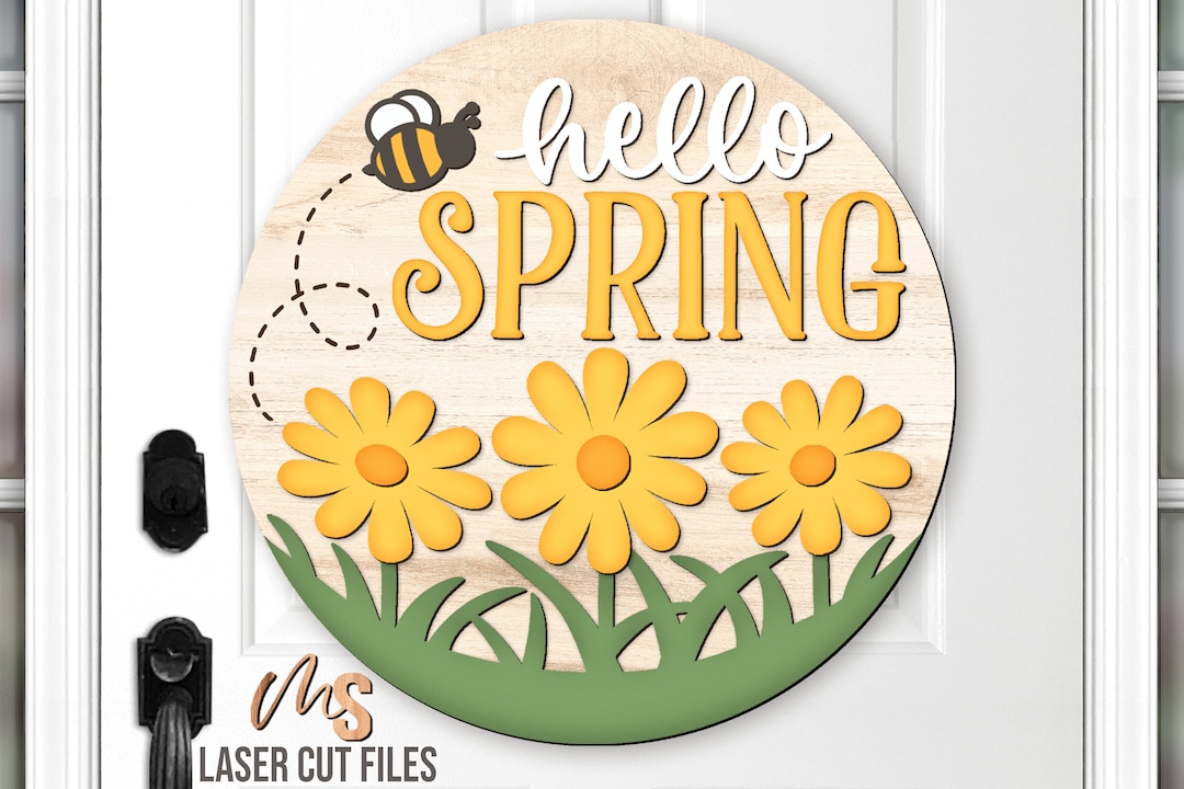 Daisy Hello Spring Door Hanger Svg - Spring Welcome Sign Svg - Daisy ...