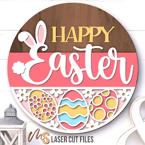 Happy Easter Welcome Sign SVG: Easter Eggs Door Hanger Laser Cut Files ...