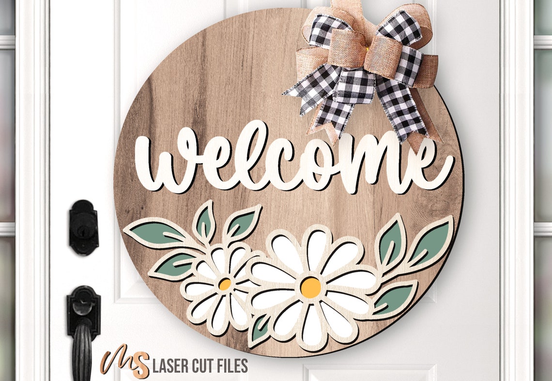 Daisy Welcome Sign SVG Flower Door Hanger Svg Daisy Svg - Etsy