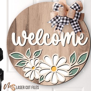 Daisy Welcome Sign SVG - Flower Door Hanger Svg - Daisy Svg - Floral ...