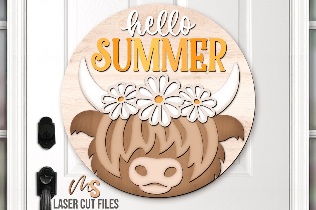 Summer Highland Cow Door Hanger Svg - Hello Summer Welcome Sign Svg ...