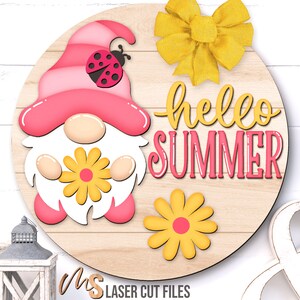 Hello Summer Gnome Door Hanger SVG - Summer Welcome Sign Svg - Summer ...