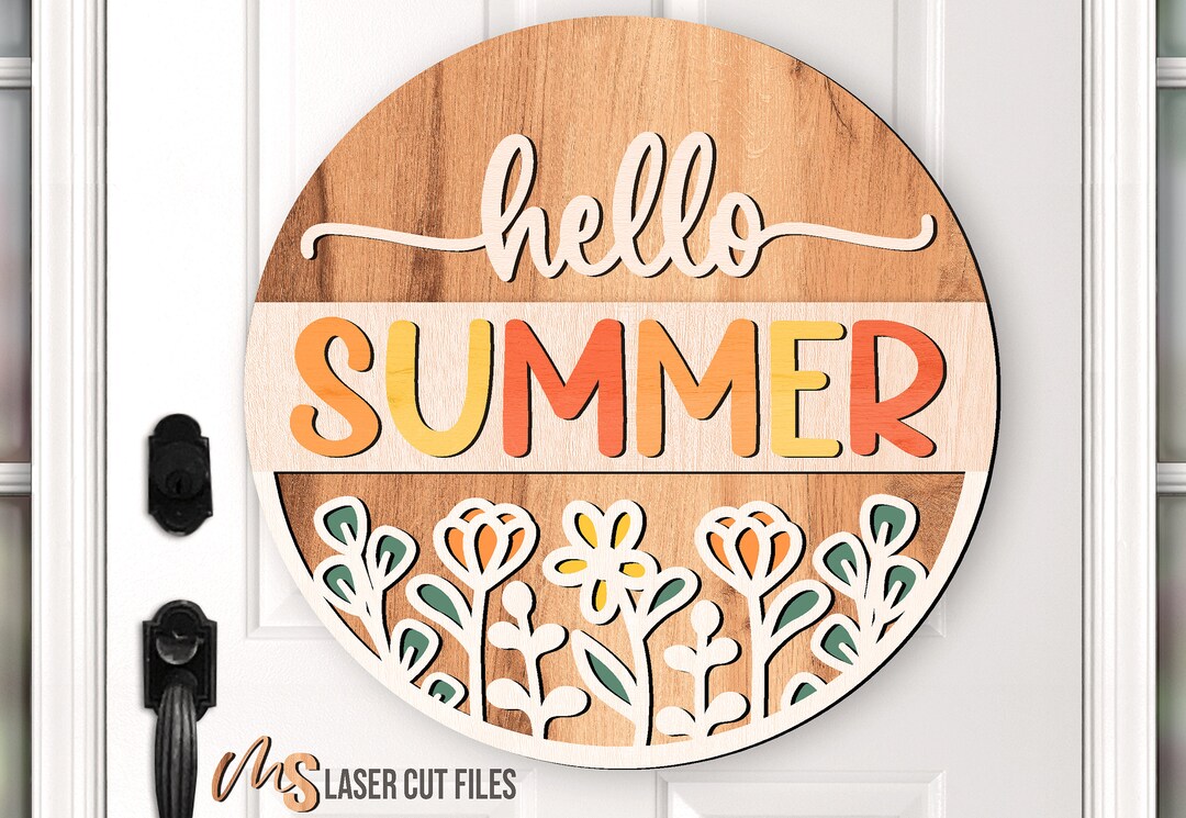 Hello Summer Sign SVG - Summer Door Hanger Svg - Flowers Svg - Floral ...