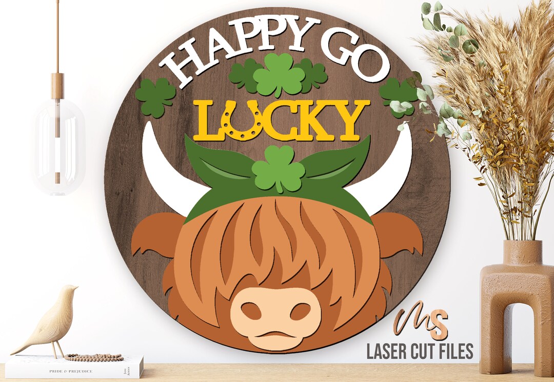 Highland Cow St Patricks Day Door Hanger SVG - Highland Cow Svg - Laser ...