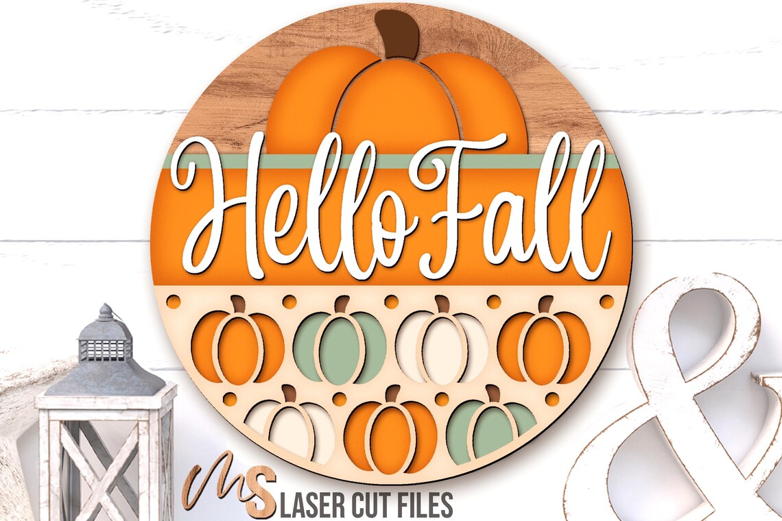 Pumpkin Hello Fall Door Hanger SVG - Fall Door Sign - Pumpkin Svg ...