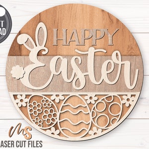 Happy Easter Welcome Sign SVG: Easter Eggs Door Hanger Laser Cut Files ...