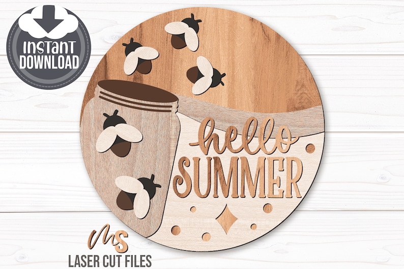 Hello Summer Firefly Door Hanger SVG - Summer Welcome Sign Svg ...